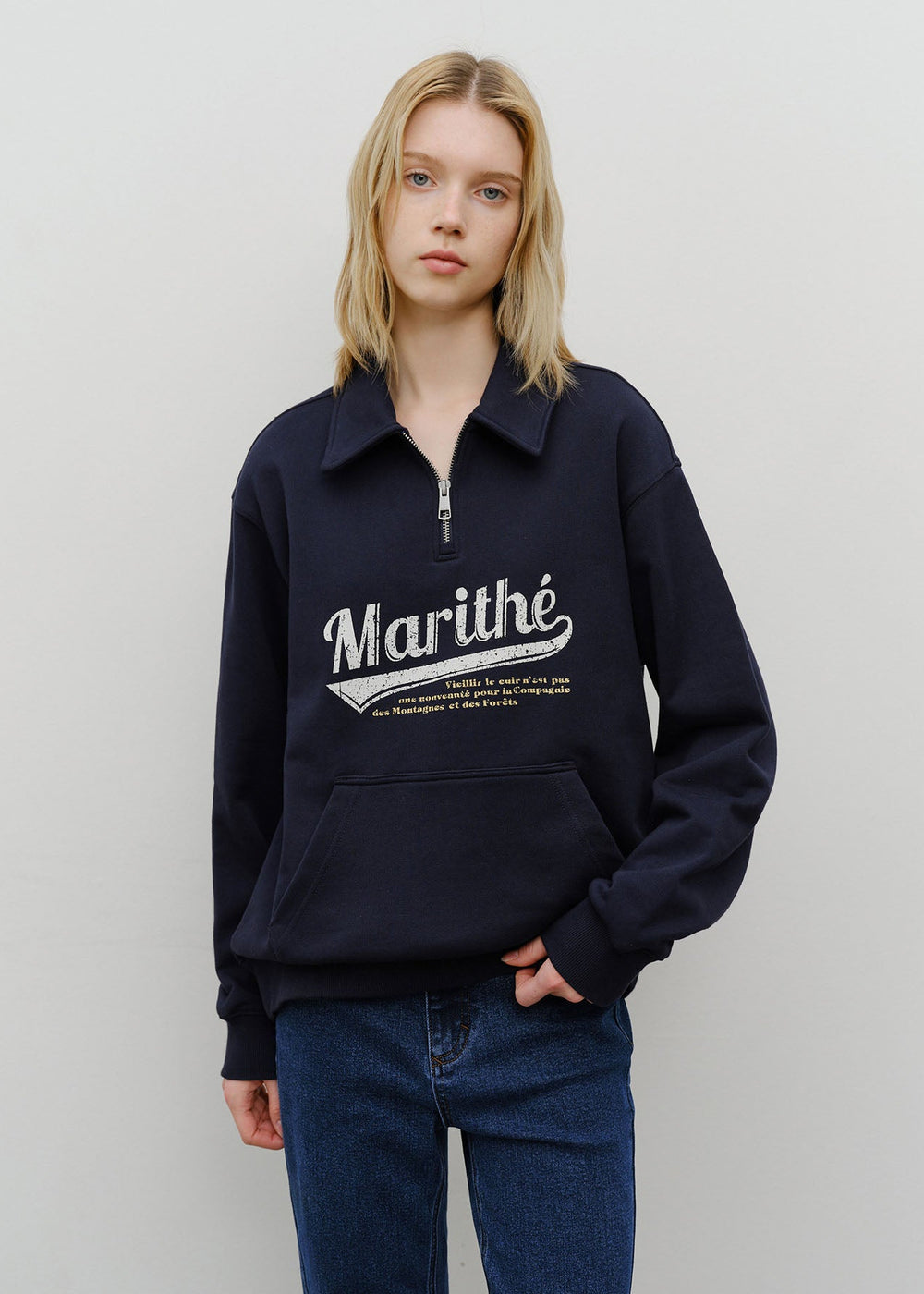 BASEBALL LOGO COLLAR HALF ZIPUP SWEATSHIRT